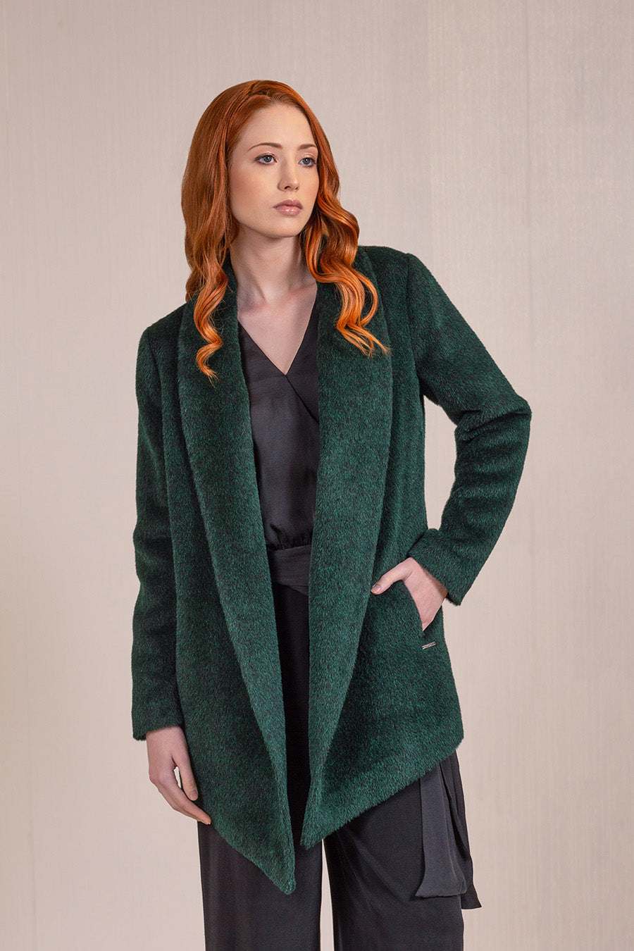 Abrigo Voila De Alpaca Suri Color Spruce